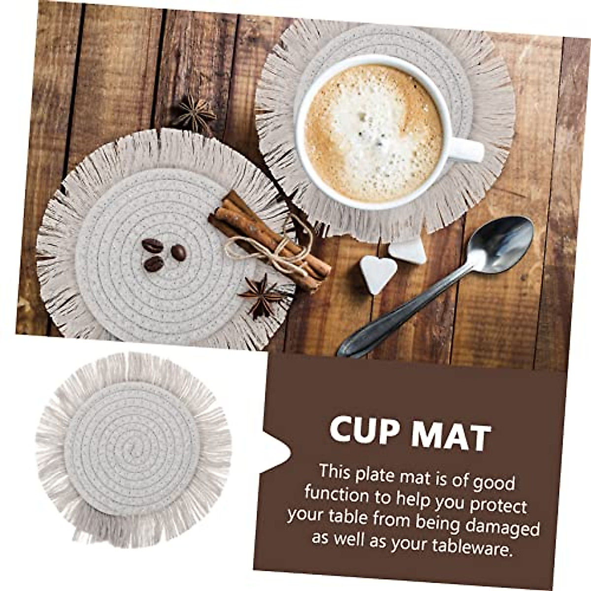 SHOWERORO 2pcs Tassel Placemat Bohemian Table Mats Farmhouse Jute Table Mats Tassel Placemats Table Coasters for Drinks Jute Placemat Woven Round Placemats Coasters for Drinks Absorbent Desk