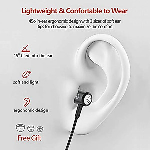 BACKWIN Wired in-Ear Headphones with Mic Volume Control Noise Cancelling Earbuds with Microphone Powerful Bass Earphones 3.5mm Jack for iOS Android Smartphones (Black)
