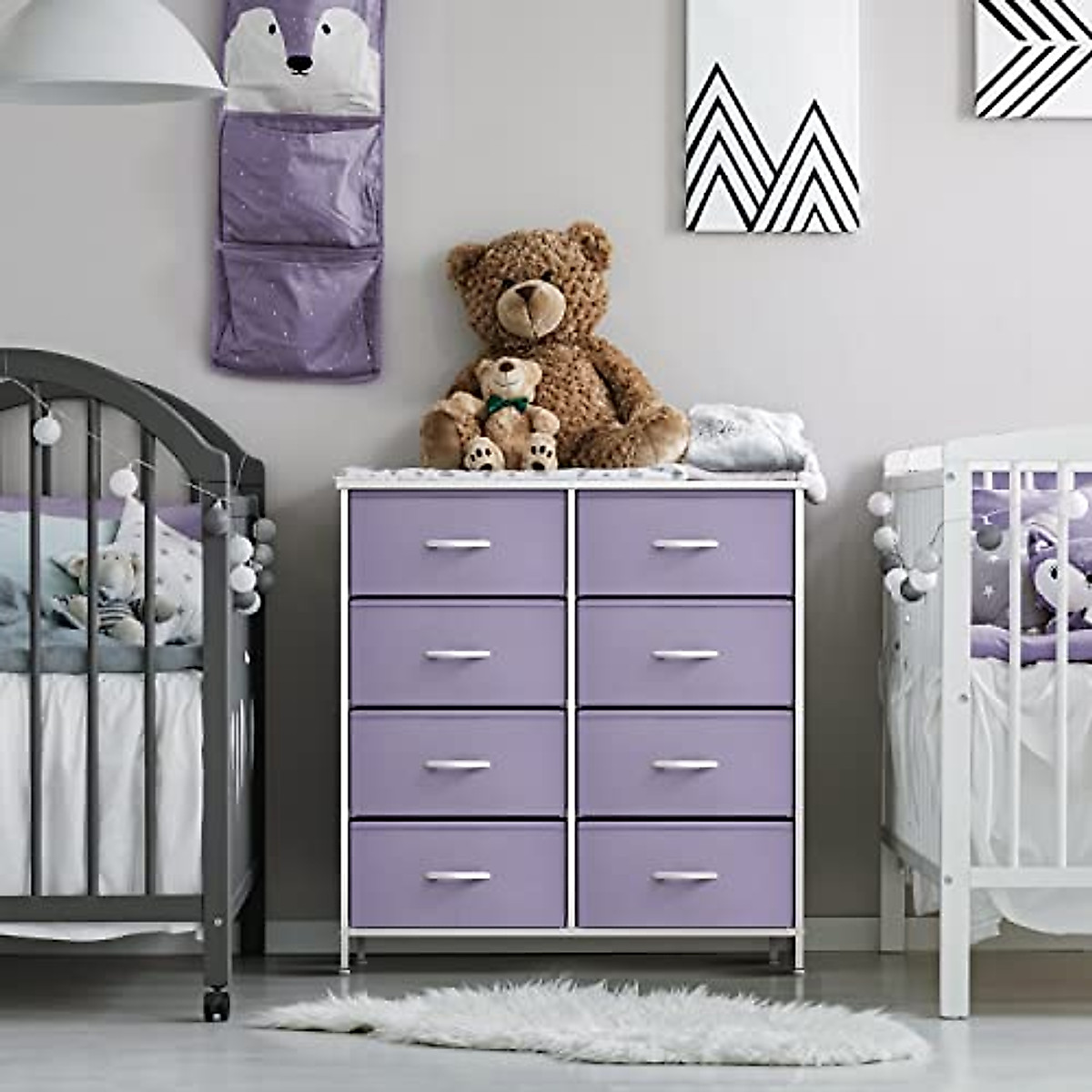 Sorbus Kids Purple Dresser with 8 Drawers + 11 Inch Deep Purple Cube Storage Bins (6 Pack) Bundle - Matching Set - Storage Unit Organizers for Clothing - Bedroom, Kids Rooms, Nursery, & Closet