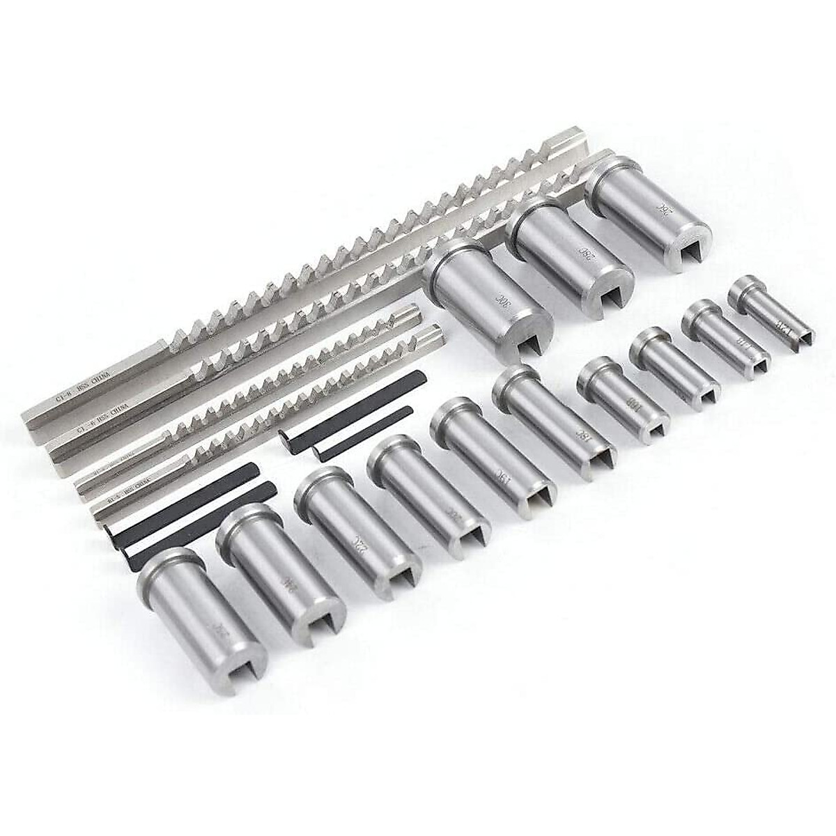 YIYIBYUS 22 Pcs Keyway Broach Kit Collared Bushing Shim Sets,Keyway Broach Sets Metric Size,Broaches, Bushings Shims Metalworking Tool