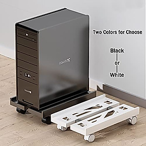 Kriico Computer Tower Cart, Adjustable Mobile CPU Stand, PC Stand with Rolling Casters, CPU Raise Fits Most PC Gaming Office Desk Accessories(White)