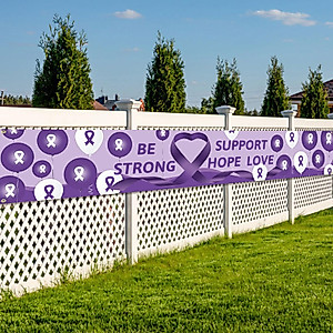 WANDIC 9.84 * 1.64ft Purple Ribbon Pattern Large Banner, 1PC Long Banner Outdoor Hanging Sign Backdrop Decor for Lupus Alzheimer's Pancreatic Cancer Awareness