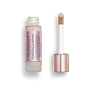 Makeup Revolution Conceal & Define Foundation, Cream Foundation Makeup, Full Coverage, For Light Skin Tones, Vegan & Cruelty-Free, F4, 23ml