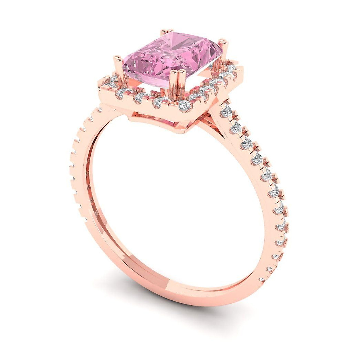 Clara Pucci 1.98 ct Emerald Cut Solitaire Halo Genuine Pink Simulated Diamond Engagement Promise Anniversary Bridal Ring 18K Rose Gold 7