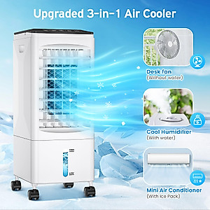 Portable Air Conditioners, 3-IN-1 Windowless Air Conditioner, Evaporative Air Cooler Kitchen Volume AC, Fast Cooling Large Air Conditioner for Room, Remote/3 Speeds/7H Timer/3 Ice Packs