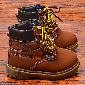 Happy Cherry Baby Suede Leather Boots Hiking Lace Up Ankle Shoes Plush Boots Fashion Thick Flat Boots Brown Size 28 Toddler