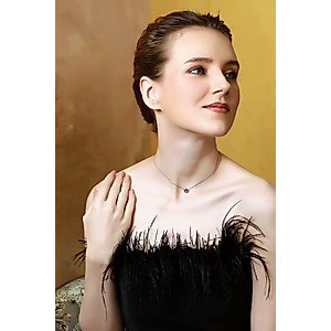 B. BRILLIANT Purple Necklace for Women Solitaire Bezel Genuine Amethyst Gemstone Sterling Silver Chokers Bridesmaids Fashion Stacking Trendy Birthday