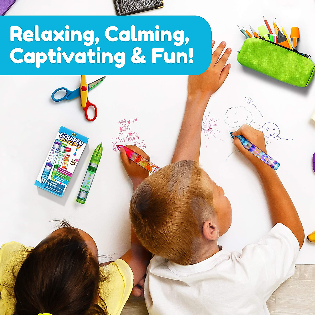 YoYa Toys Liquipen - Liquid Motion Bubbler Pens Sensory Toy (3 Pack) - Writes Like a Regular Pen - Colorful Liquid Timer Pens Great for Stress and Anxiety Relief - Cool Fidget Toys for Kids and Adults