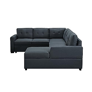 Eafurn 114.2”U Shaped Sectional Sofa with Pull Out Full Bed and Storage Chaise Lounge,6 Seater Oversized Couch with Removable Cushion Back,Tufted Sofa & Couches for Living Room Furniture Set