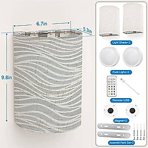 CAKOJV188 Battery Operated Wall Sconces Wireless Wall Lamp Fixtures saemless Abstract Grey White Dimmable Wall Lights for Bedroom Living Room Hallway Set of 2