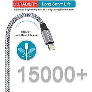TAKAGI 3Pack 6FT Nylon Braided Lightning Cable USB Charging Phone Charger Cord Compatible with Phone 14 13 12 11 Pro Max XR XS X 8 7 6 Plus SE and iPad