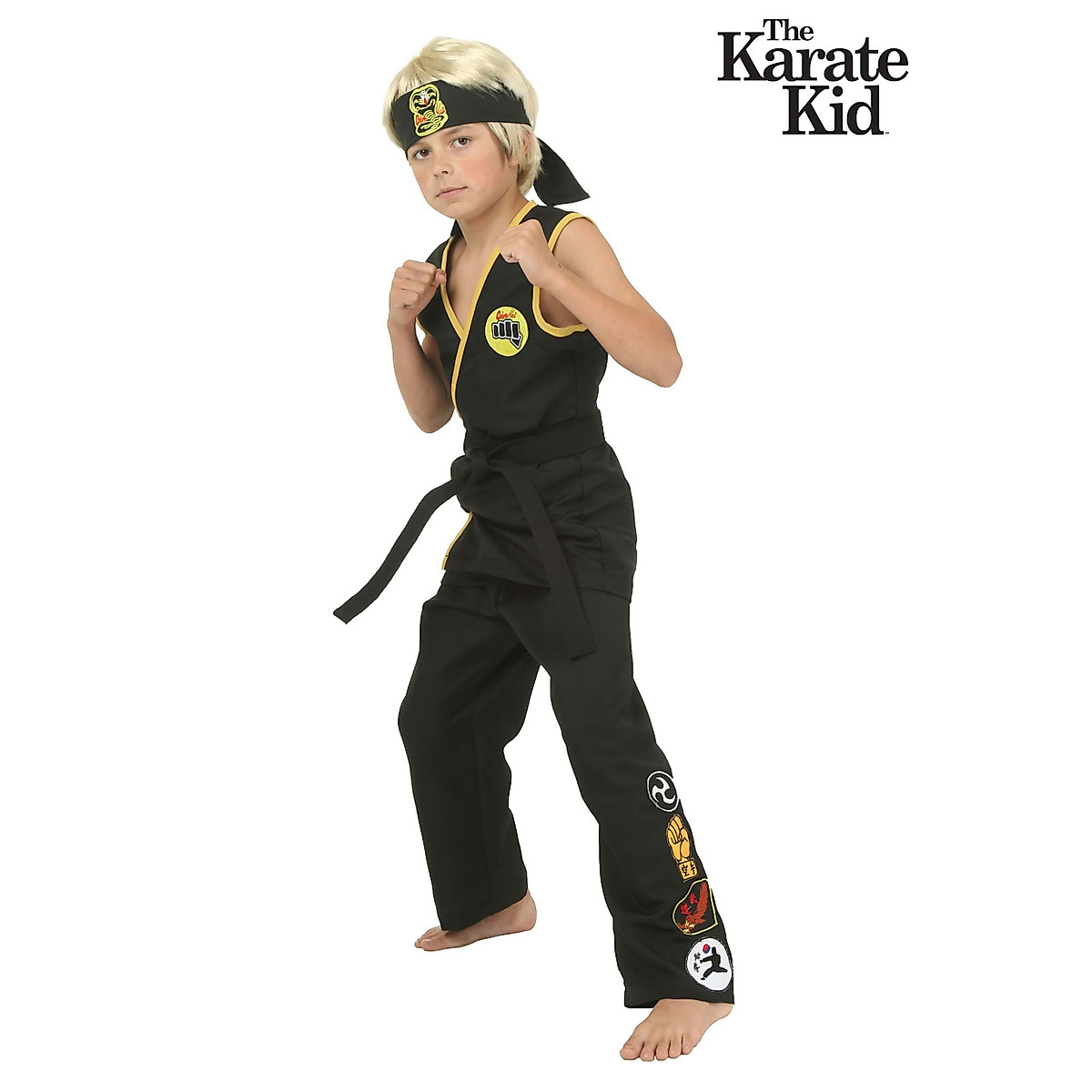 Kids Black Cobra Kai Costume Boys, Sleeveless Karate Gi Uniform Halloween Outfit X-Large