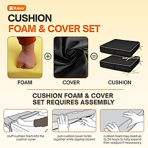 RULAER Patio Chair Cushion 20X20X4 Inch Outdoor Waterproof Seat Cushions Indoor Firm Yet Comfortable Square Dining Chair Pads Double Piping Washable Chair Pad (20x20x4（2pc）, Black)