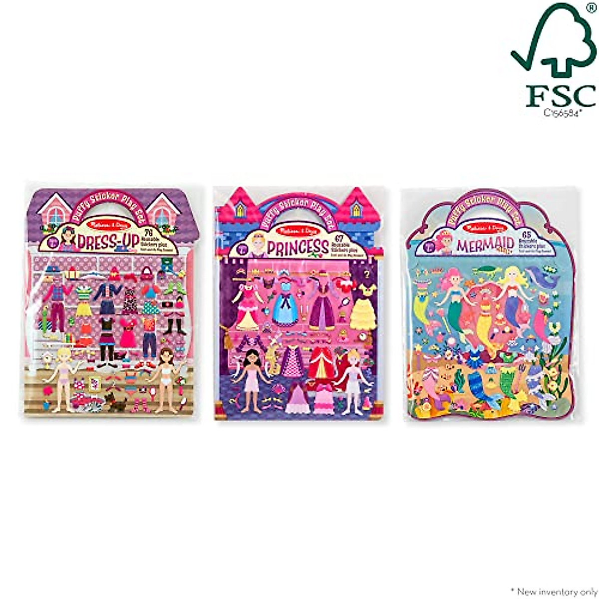 Melissa & Doug Puffy Sticker Activity Books Set: Dress-Up, Princess, Mermaid - 208 Reusable Stickers - FSC Certified