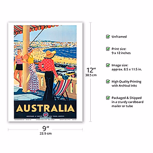 Australia - Bondi Beach New South Wales - Vintage Travel Poster by Percy Trompf c.1929 - Master Art Print (Unframed) 9in x 12in