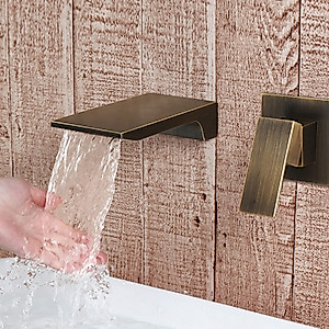 MaGiLL Bathroom Sink Faucet, Brass Wall Mounted Tub Filler Wall Mount Bathtub Faucets High Flow Roman Tub Faucet with 2 Handles (Black) (Antique Color)