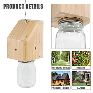 GRTRE 4 Pack Wood Carpenter Bee Trap for Outside - Wood Boring Bee Trap - Best Bee Trap - Nature Pentroof Style Carpenter Bee Traps Outdoor Hanging - Insect Traps Removes Carpenter bee