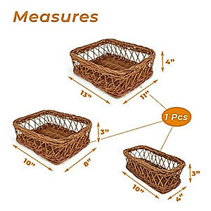 MANTEIV Set of 3 Rattan Serving Tray Woven Serving Platter with Handles Wicker Tray for Bread Fruit Food Coffee Table Breakfast Display Bathroom Kitchen Decor Dining Table Centerpiece