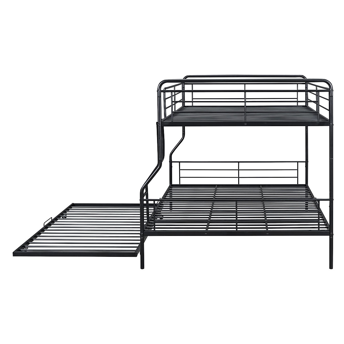 Full XL Over Queen Bunk Bed for Kids, Heavy Duty Bunk Bed Full Over Queen with Twin Size Trundle, Ladder and Safety Guardrail for Boys Girls, Easy Assemble (Black)