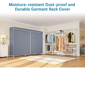 VIPEK V10C Plus Portable Closet Heavy Duty Clothes Rack with Slid Basket, Covered Wardrobe Closet, Adjustable Closet Storage Rack, White Clothing Rack with Grey Oxford Fabric Cover 86.6"Lx17.3Wx76.4 H