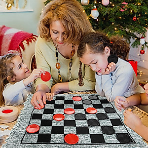Win SPORTS 3 in 1 Giant Checkers,Mega Tic Tac Toe,Indoor Outdoor Jumbo Classic Board Games,30”Reversible Rug with 24 Checkers Pieces,Checkers Cloth Mat Game for Travel,Family Party,BBQ