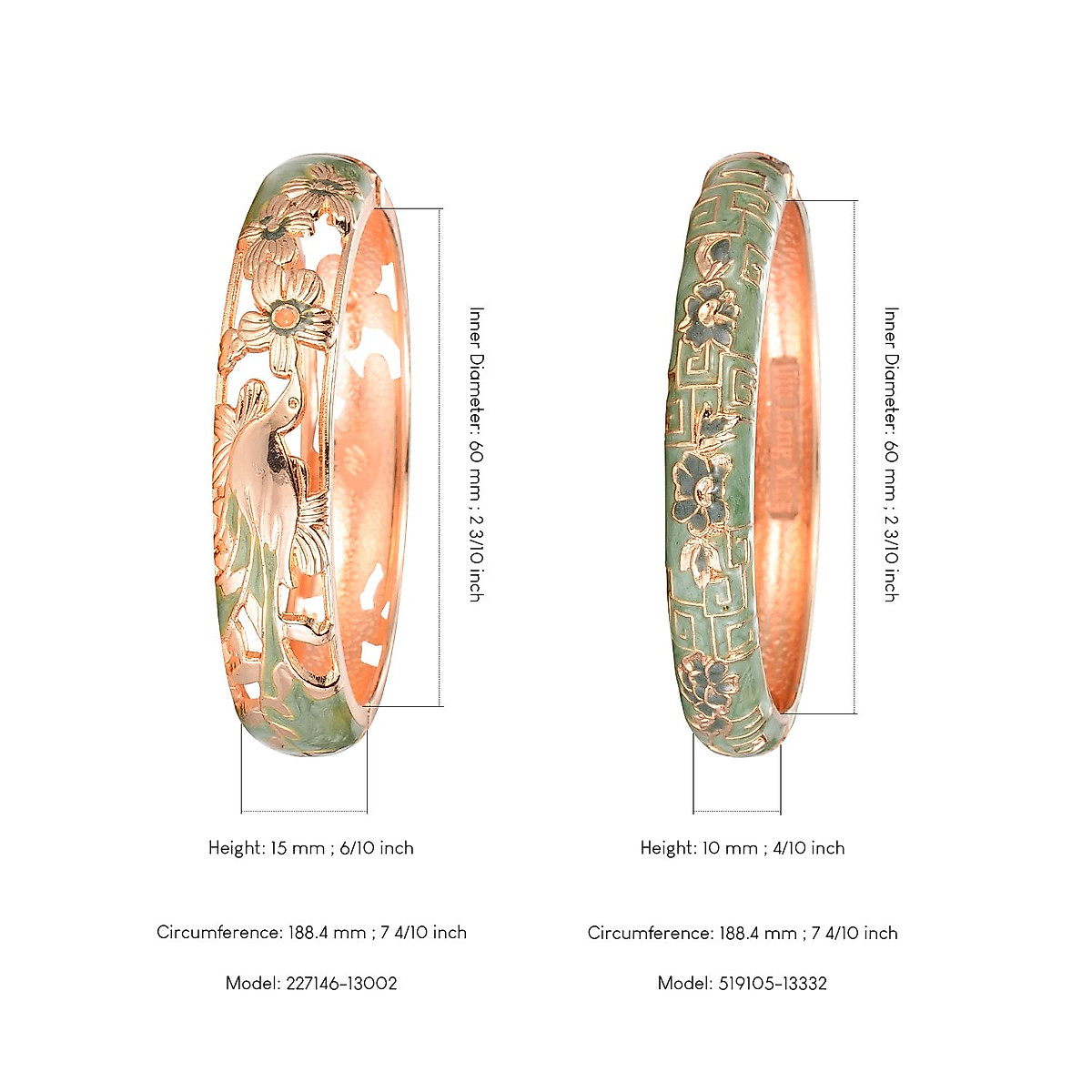 UJOY Colors Handcraft Jewelry Cloisonne Bracelet Enamel Hollowed Bird Spring Hinged Womens Bangles Gifts Box 88A31-A114 Green