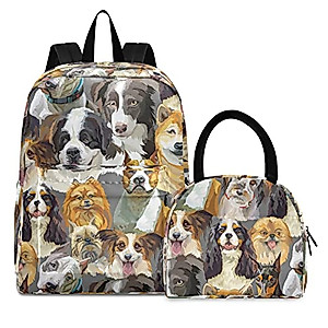 FOLIOSA Kid's Backpack Lunch Bag Set Dog To See Print， Large Capacity Insulated Scratch-Resistant Backpack with Lunch Kit for School Work Suits for 6+ Years Teenager Boys Girls