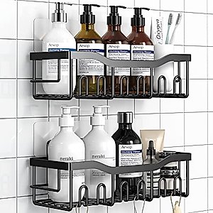 Shower Caddy 2 Pack,Adhesive Shower Organizer for Bathroom Storage&Home Decor&Kitchen organizers and storage,No Drilling,Large Capacity,Rustproof Stainless Steel Bathroom Organizer,Bathroom Decor Sets