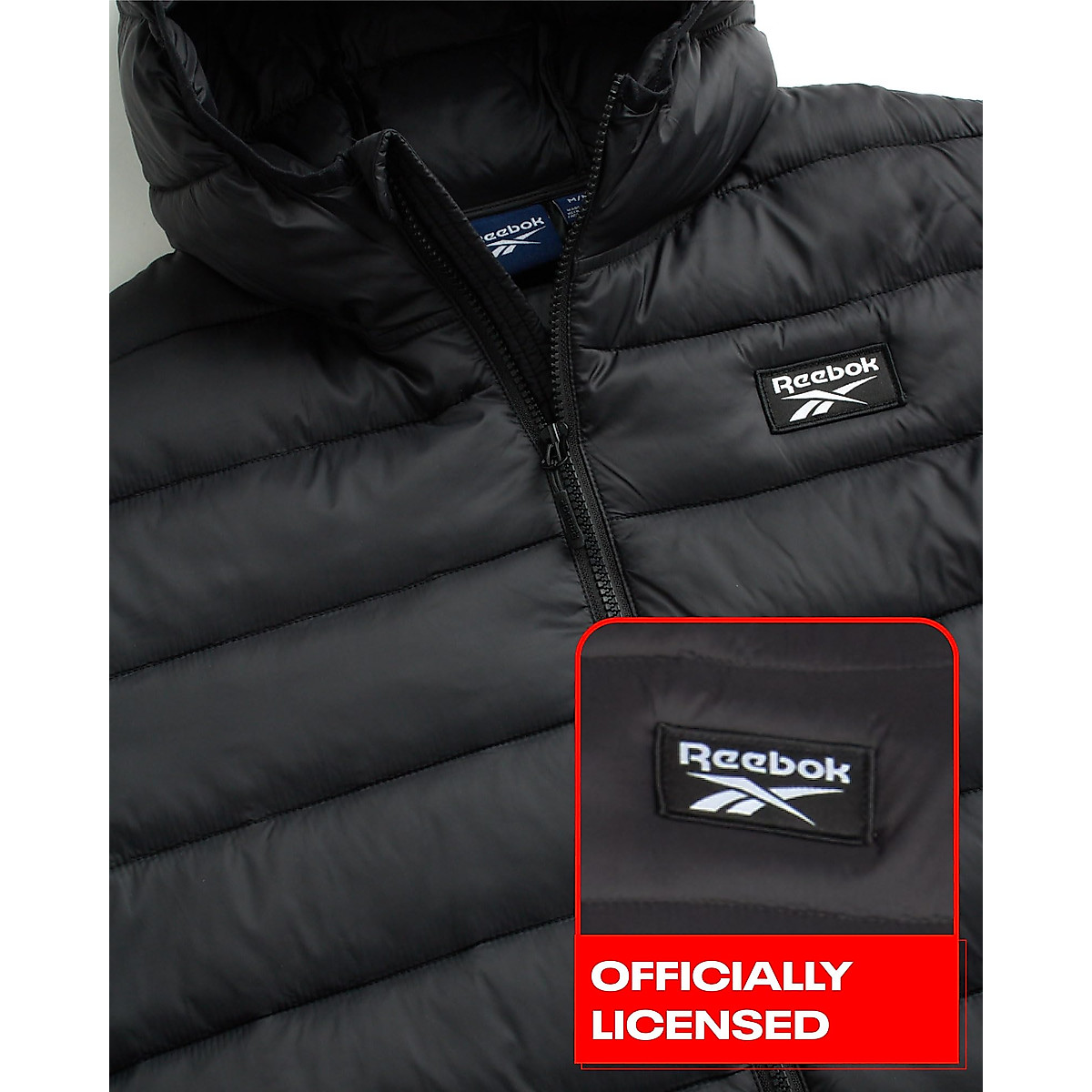 Reebok Men's Jacket – Lightweight Hooded Quilted Puffer Coat – Warm Insulated Winter Jacket for Men (S-4X), Size Large, Solid Black