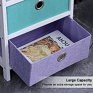 NO MORE TAG Nightstand Set of 2, Small Nightstand with 3 Fabric Drawers, Bedside Table for Bedroom, Sturdy Wood Frame, Wood Top, Easy Pull Handle,Easy Assembly,Purple