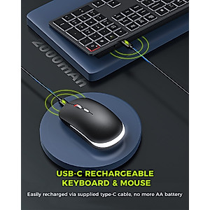 seenda Wireless Backlit Keyboard and Mouse Combo, 2.4G USB Silent Keyboard and Mouse Rechargeable Full-Size Ultra Slim Keyboard & Mouse Set for Windows PC Computer, Laptop, Desktop