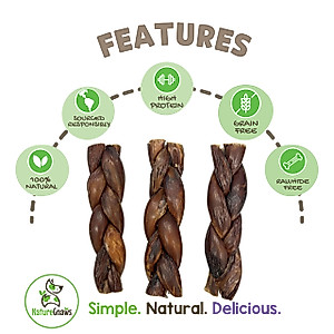 Nature Gnaws Braided Beef Jerky Chews for Dogs 5-6" (10 Count) - Long Lasting for Small and Medium Dogs - Natural Beef Gullet Dog Chew Bones