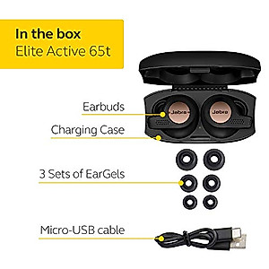 Jabra Elite Active 65t Earbuds – True Wireless Earbuds with Charging Case, Copper Black – Bluetooth Earbuds with a Secure Fit and Superior Sound, Long Battery Life and More