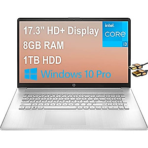 HP 17 Flagship Business Laptop Computer 17.3" HD+ BrightView Display 11th Gen Intel Core i3-1115G4 (Beats i5-8265U) 8GB RAM 1TB HDD USB-C HD Webcam Win10 Pro Natural Silver + HDMI Cable