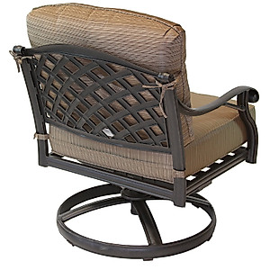 Nassau Outdoor Patio Set of 4 Swivel Rocker Club Chairs Dark Bronze Cast Aluminum, Walnut Cushions