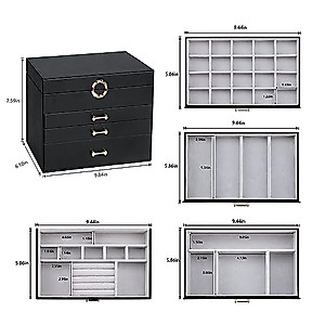 V-LAFUY Jewelry Organizer Box with Mirror, Large Jewelry Organizers and Storage, Jewelry Organizer for Rings Earrings Necklaces Glasses Bracelets Watches, Black Mirror