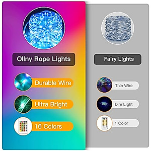 Ollny Rope Lights Outdoor Color Changing, 33FT 100 LED Waterproof Christmas Lights with Remote, 16 Colors Fairy Rope Light for Indoor Bedroom Party Garden Wedding Holiday Decorations