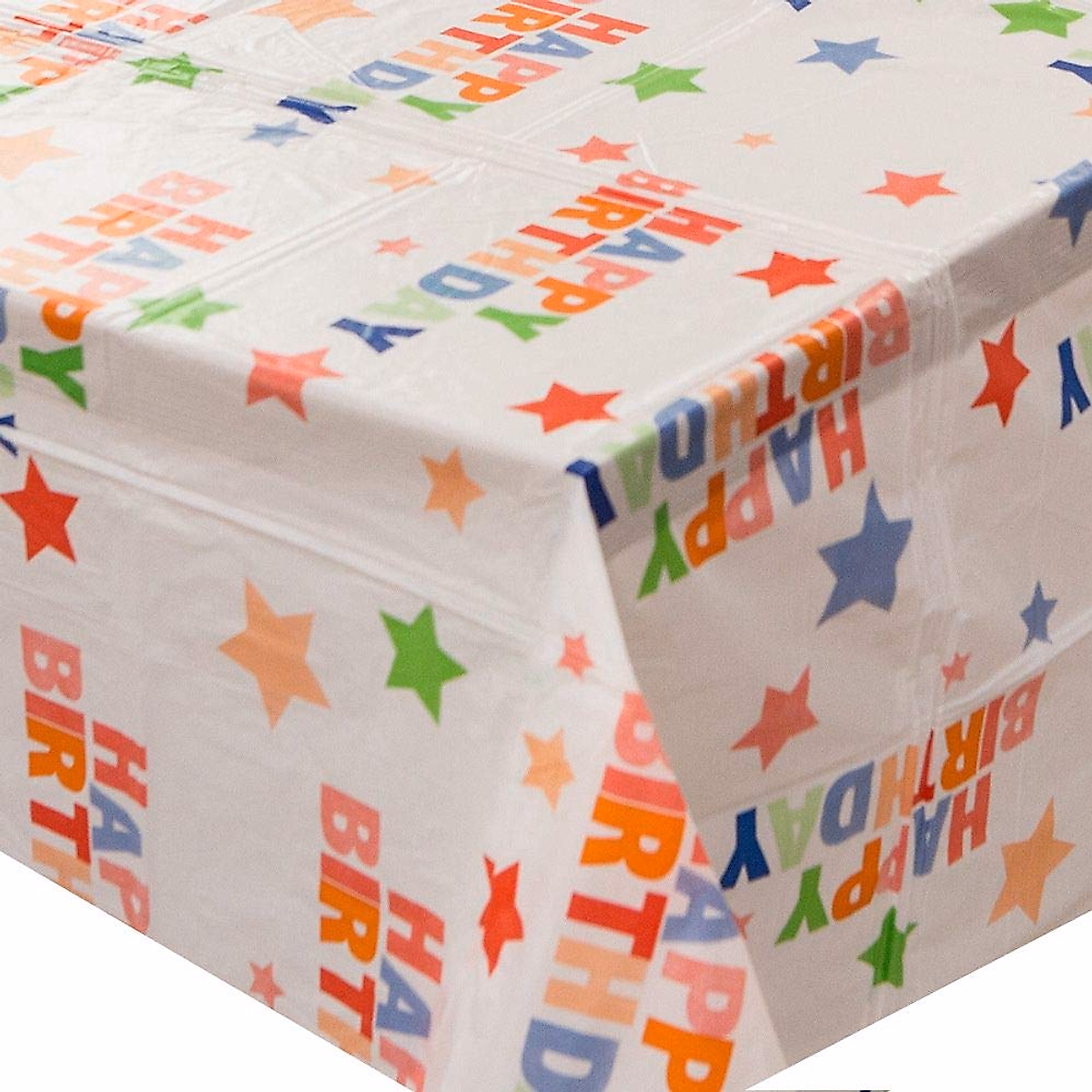 AB Volts Happy Birthday Tablecloth - 54" x 108" Rectangle Plastic Table Cloth for Birthday Parties, Birthday Picnics, Birthday Outings & Camping - Disposable Tablecloths