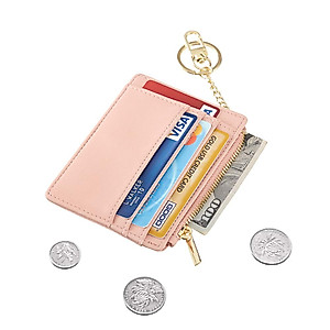 Sodsay Card Case Slim Front Pocket Wallet for Women Credit Card Holder with Keychain(Smooth Pink Lotus)