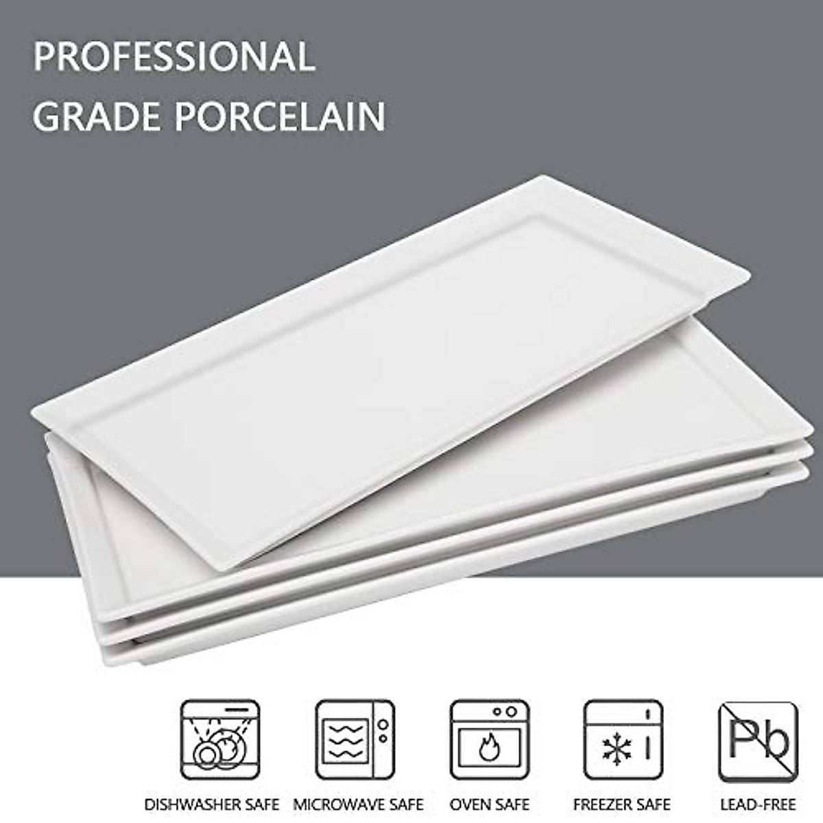 amhomel Serving platter, White Rectangular Serving Plates, Platters for Serving Food, Dessert, Sushi, Vegetable and Cake, Serving Trays for Party, Set of 4, 12.6 Inch