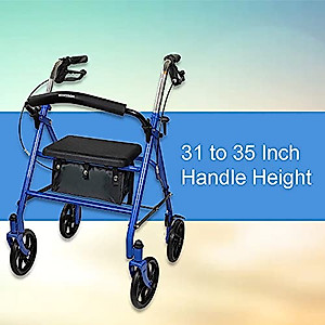 McKesson Rollator Walker with Seat and Wheels, Steel, 300 lbs Weight Capacity, Blue, 1 Count
