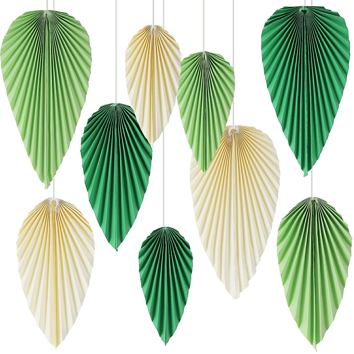 SUNBEAUTY Paper Fans Party Decorations Paper Leaves for Decoration Paper Fans Classroom Decoration Paper Fans Backdrop Decor Green Birthday Decorations,Set of 9