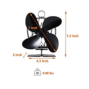 ZapaEsti Wood Stove Fan 4 Blades Silent Operation Wood/Log Burner/Fireplace