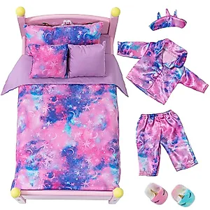 K.T. Fancy 8 PCS 18 Inch Girl Doll Clothes and Accessories Sleeping Sheet,Pajamas,Eye Mask,Unicorn Slippers,Pillow(Doll and Bed are Not Included)
