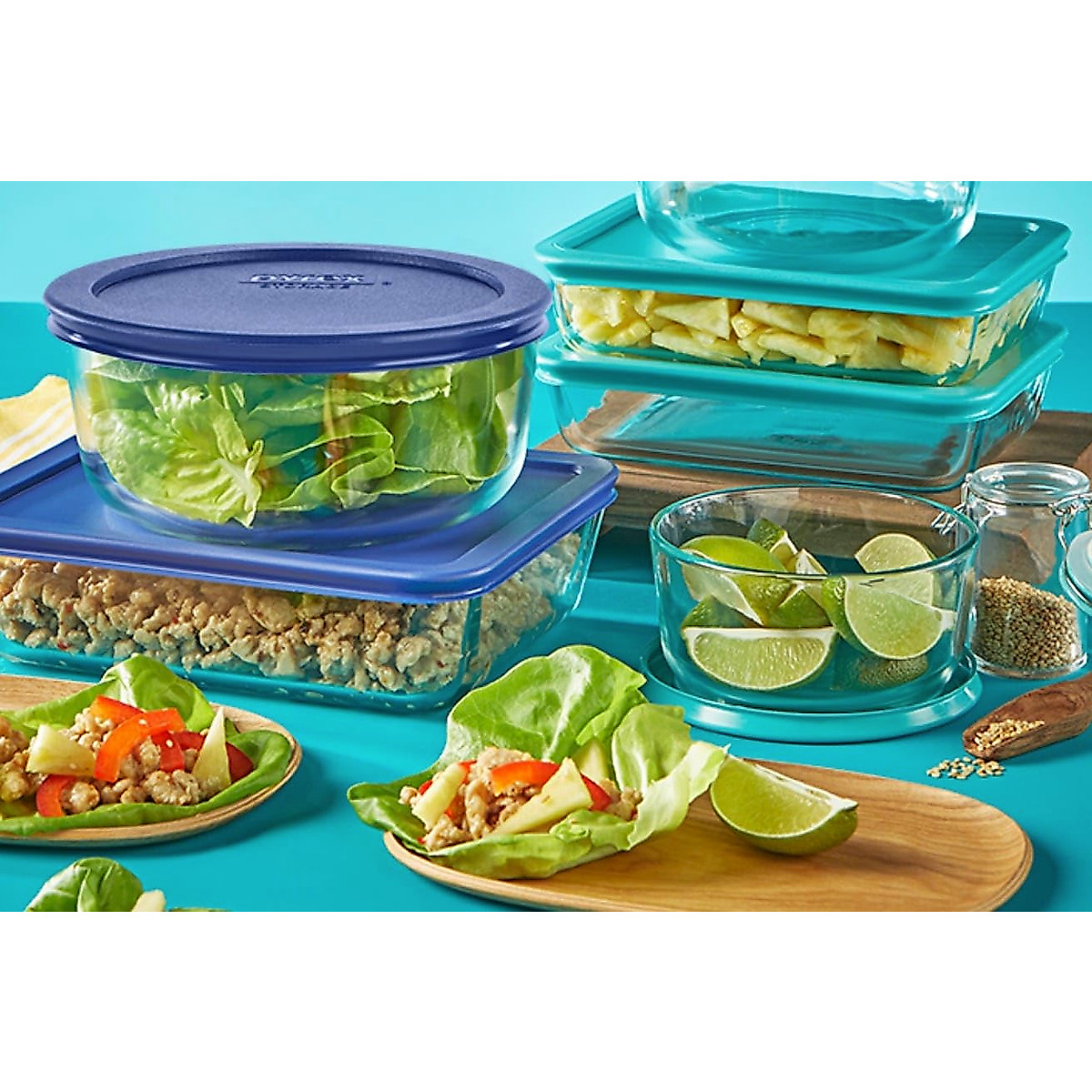Pyrex Simply Store 6-Cup Rectangular Glass Food Storage Dish,Blue