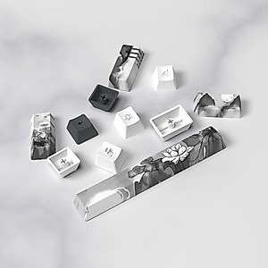 MOLGRIA Ink Lotus Keycaps, 140 Set Custom Keycaps for Gaming Keyboard, PBT OEM Profile Dye Sublimation Keycaps ANSI/ISO Layout with Keycap Puller for Gateron Kailh Cherry MX 104/87/74/61 60 Keyboard