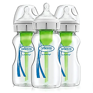 Dr. Brown’s Natural Flow® Anti-Colic Options+™ Wide-Neck Glass Baby Bottles 9 oz/270 mL, with Level 1 Slow Flow Nipple, 3 Pack, 0m+