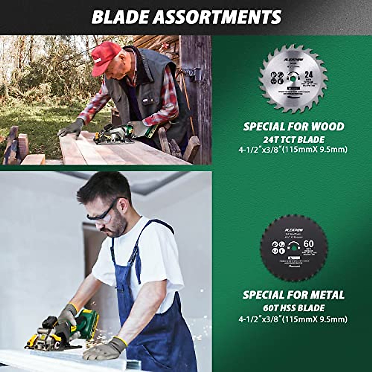ALEAPOW K4 Cordless Circular Saw, 20V 4-1/2" Lightweight Mini Saw with 2.0Ah Battery, 1h Fast Charger, 2 Blades, Max Cutting Depth: 1-11/16”(90°), 1-1/8”(45°), Ideal for Wood, Plastic and Soft Metal…