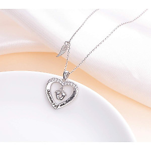 Mommy of an Angel Necklace Baby Angel Necklace Infant Child Foot Print Sterling Silver Memorial Jewelry Sympathy Gift for Women Mother Mom Silvery