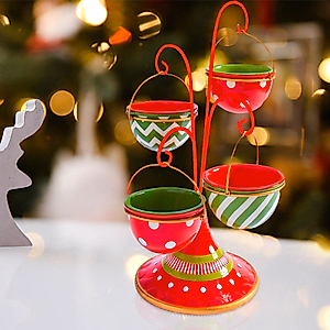 Rhinoon 2021 New Christmas Tree Snack Rack, Christmas Dessert Bread Candy Bowl Display, Snack Rack with 4 Bowls, Snack Serving Stand for Party, Holiday and Birthday Decoration